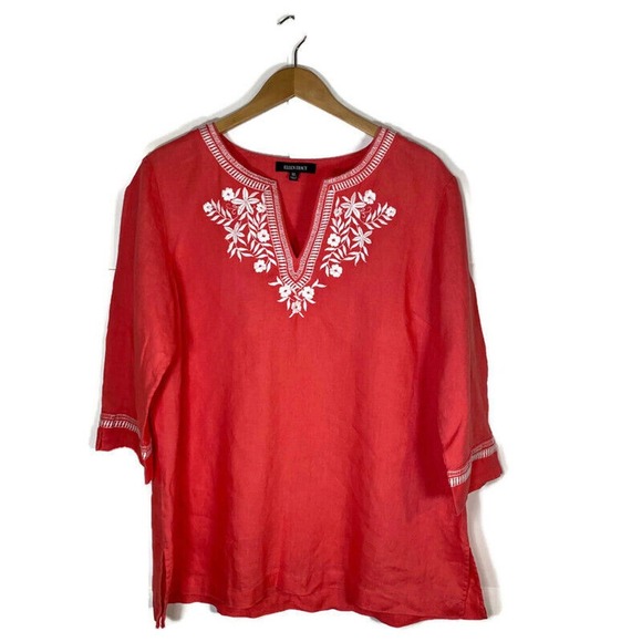 Ellen Tracy | Tops | Ellen Tracy Linen Top Sz Xl Embroidered Lagenlook ...